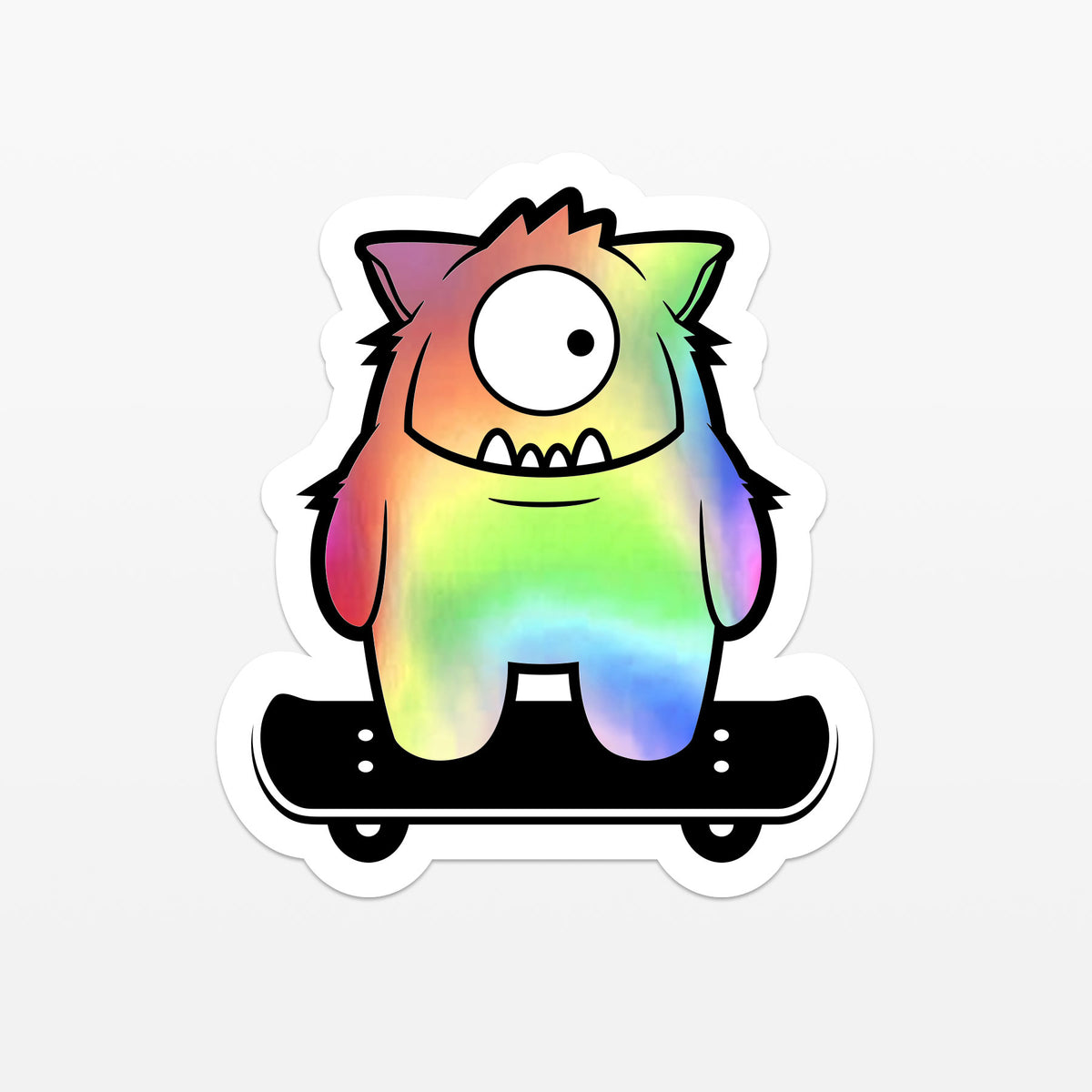 Holographic Arlo Skateboarding Sticker | Creachums in Action