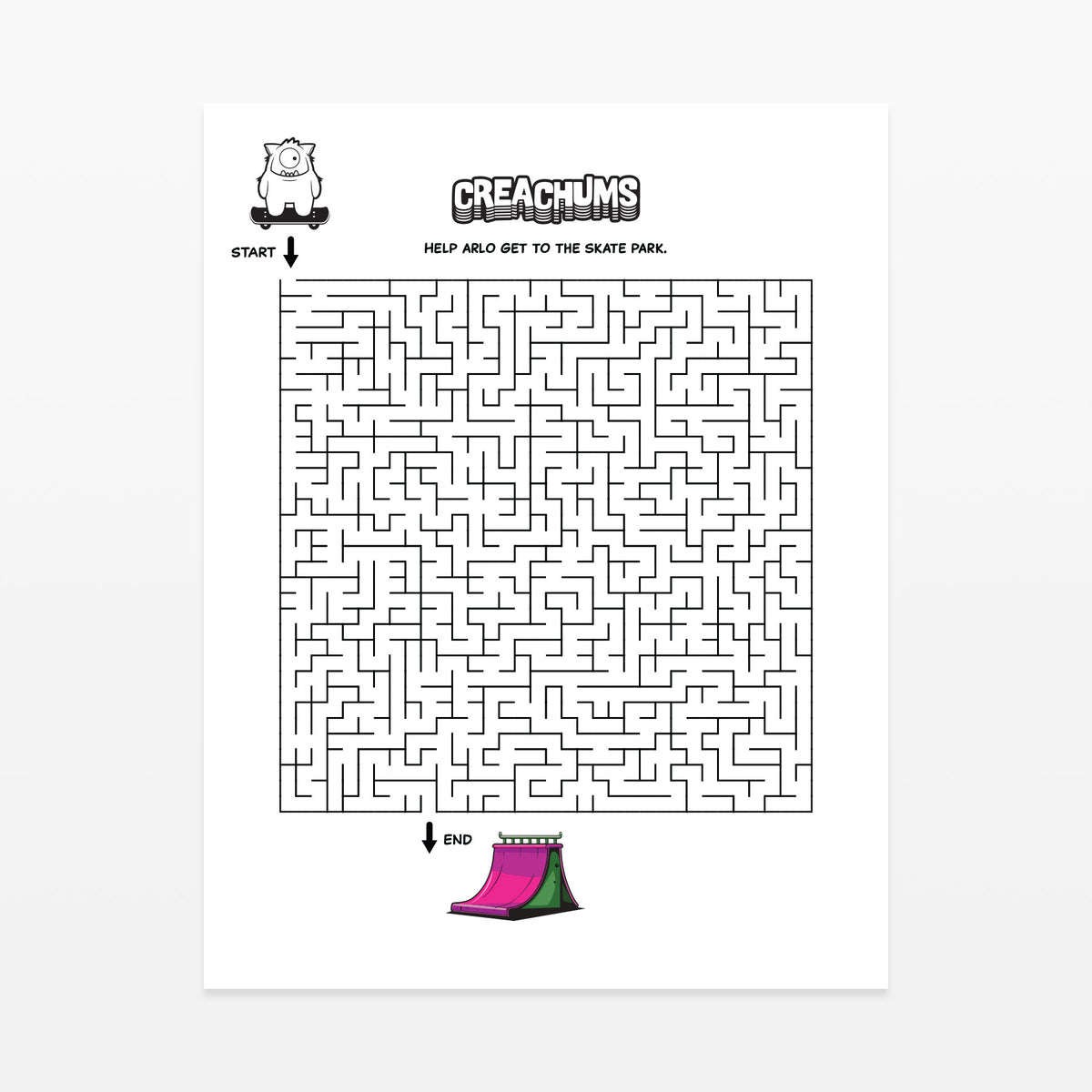 Arlo Skate Park Maze Activity Page | Creachums Puzzle Fun