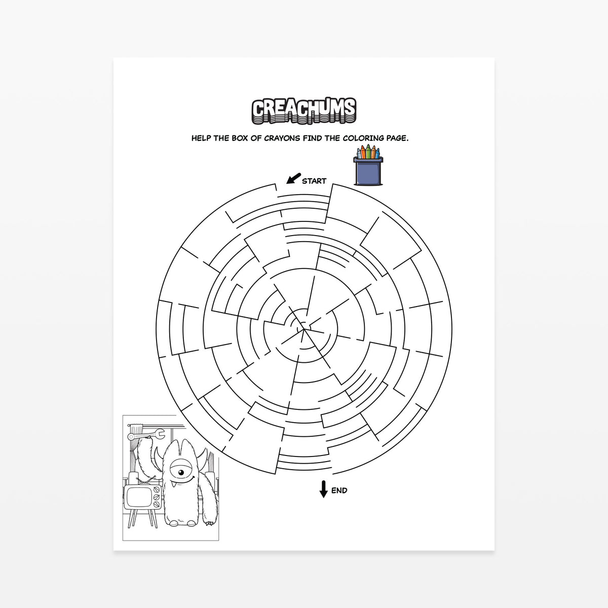 Crayons Maze Activity Page | Creachums Puzzle Fun